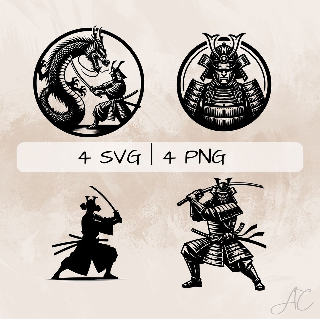 Samurai SVG Bundle, Samurai and Dragon PNG, Samurai Silhouette Clipart ...