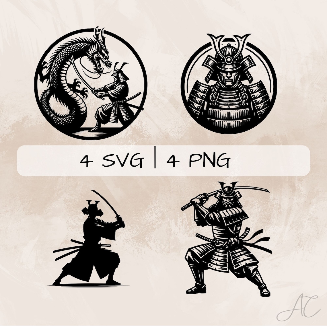 Samurai SVG Bundle, Samurai and Dragon PNG, Samurai Silhouette Clipart ...