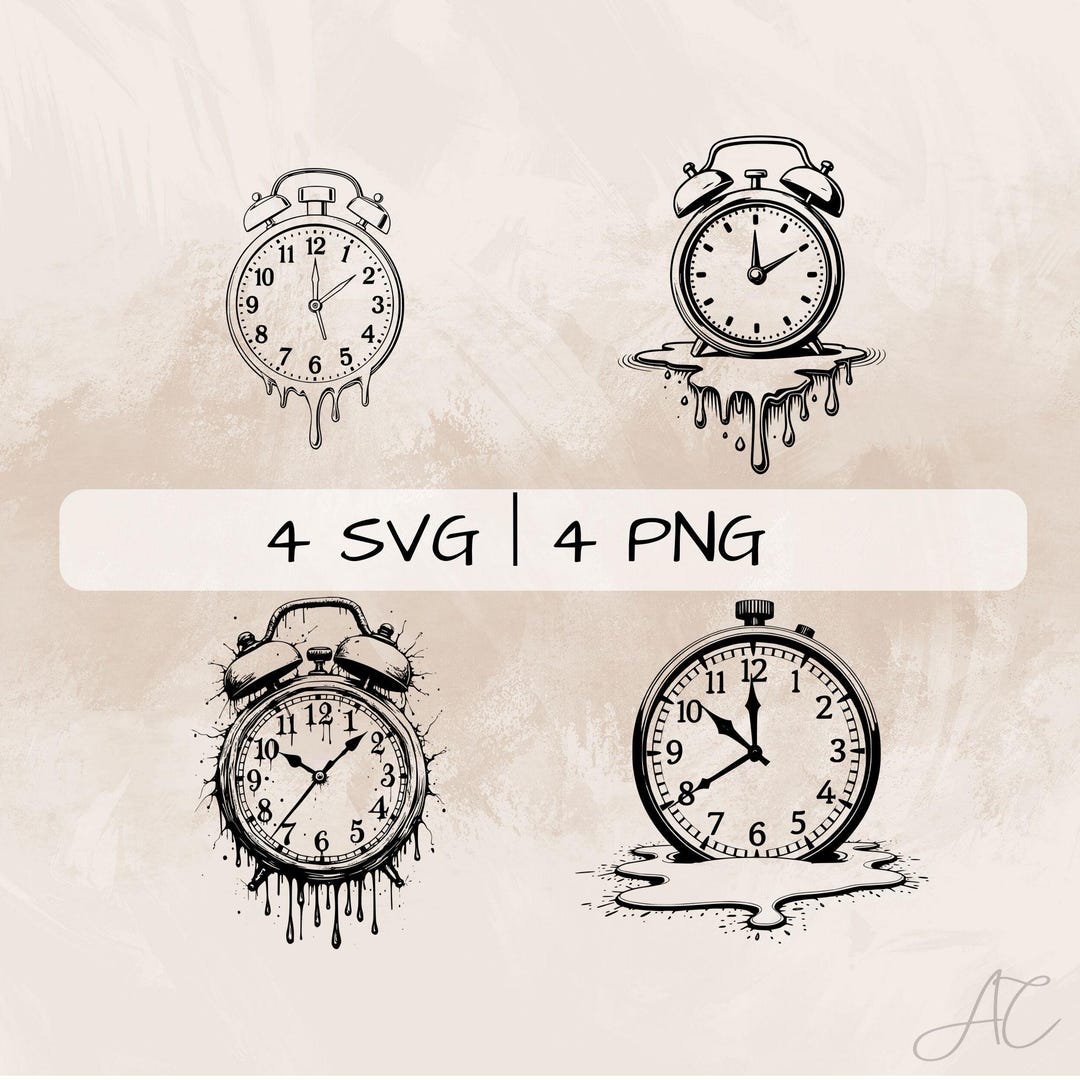 Melting Clock SVG Bundle, Dripping Clock PNG ,melting Clock Clipart ...