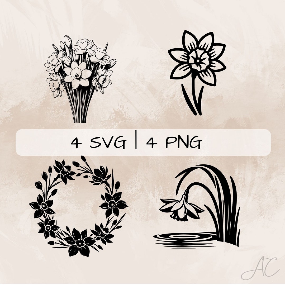 Narcissus SVG, Narcissus Wreath PNG, Narcissus and Water Clipart, Hand ...