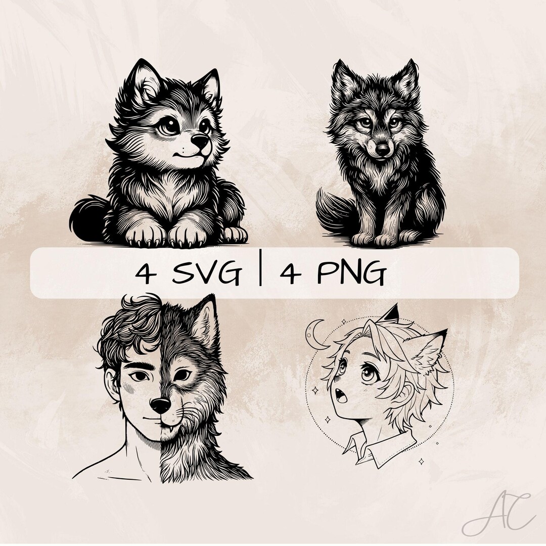 Cute Werewolf SVG Bundle, Baby Werewolf PNG, Werewolf and Moon Clipart ...