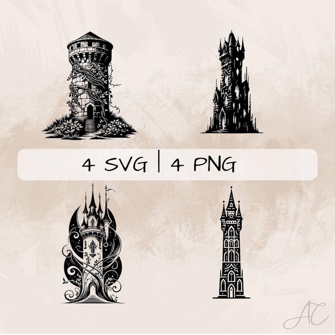 Tower SVG Bundle, Tower With Vines PNG, Magic Tower Clipart, Hand Drawn ...