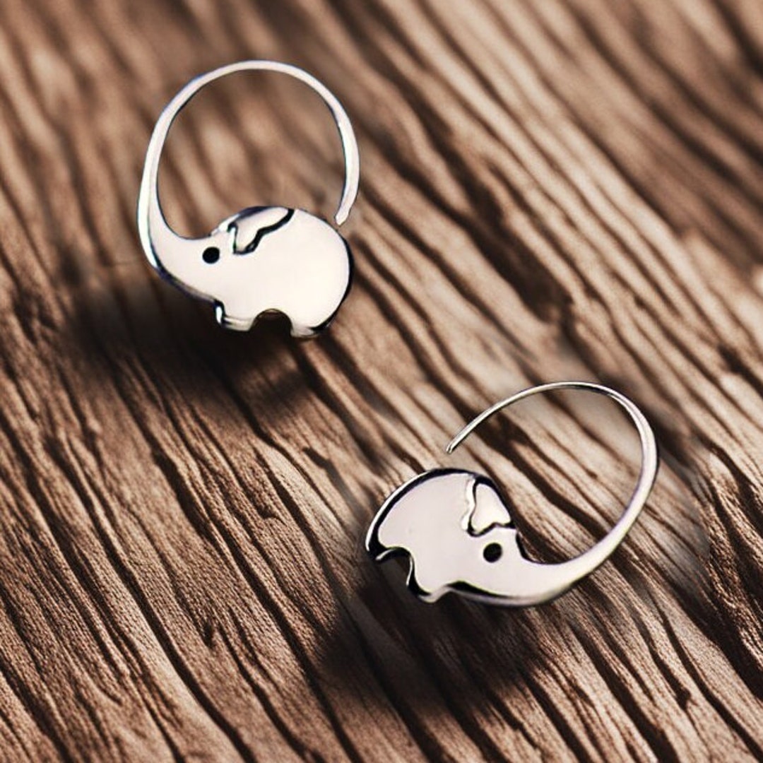 18k Gold Plated Elephant Hoop Earrings: Sterling Silver Animal Jewelry ...