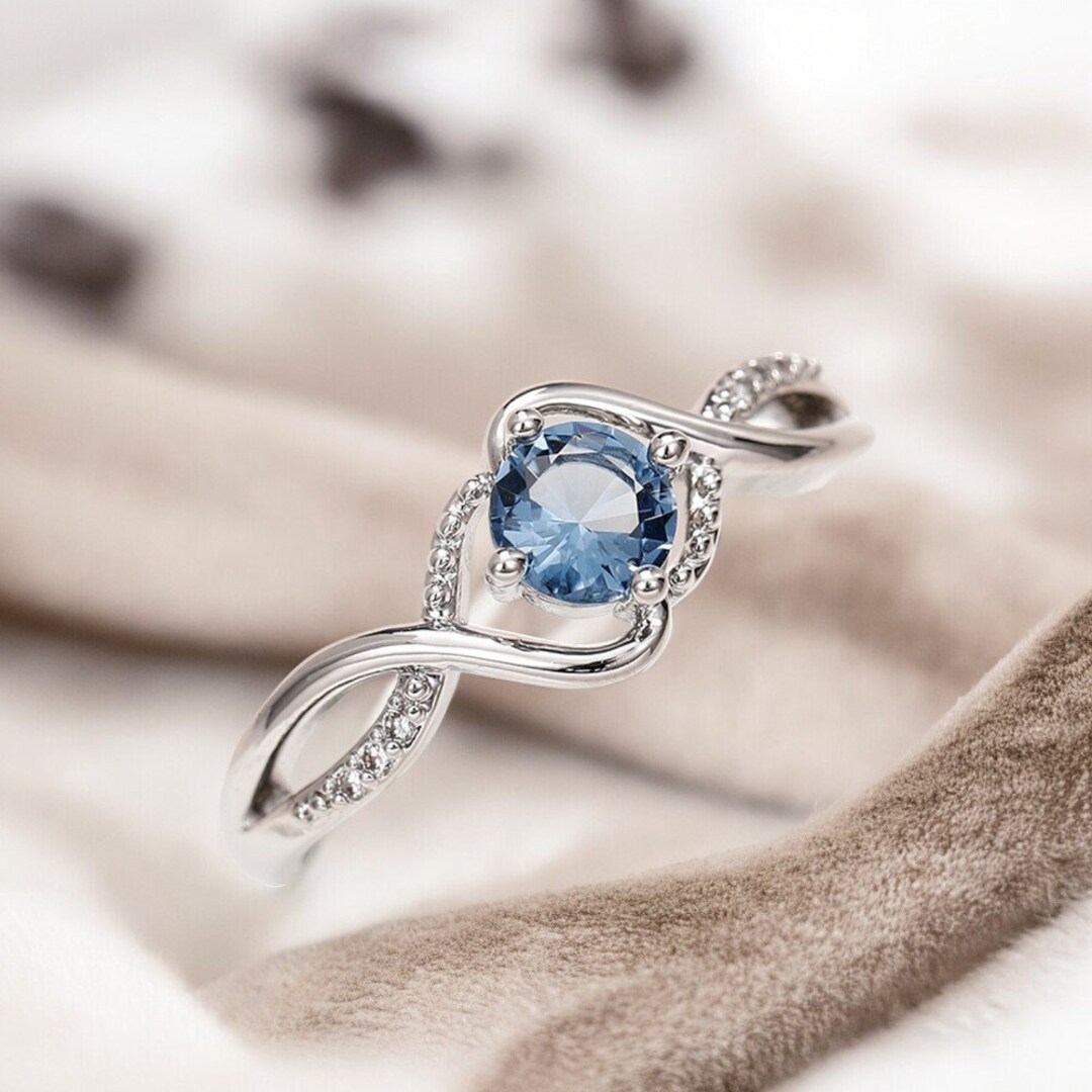 Vintage Blue Diamond Wave Ring, Engagement Ring, Promise Ring ...