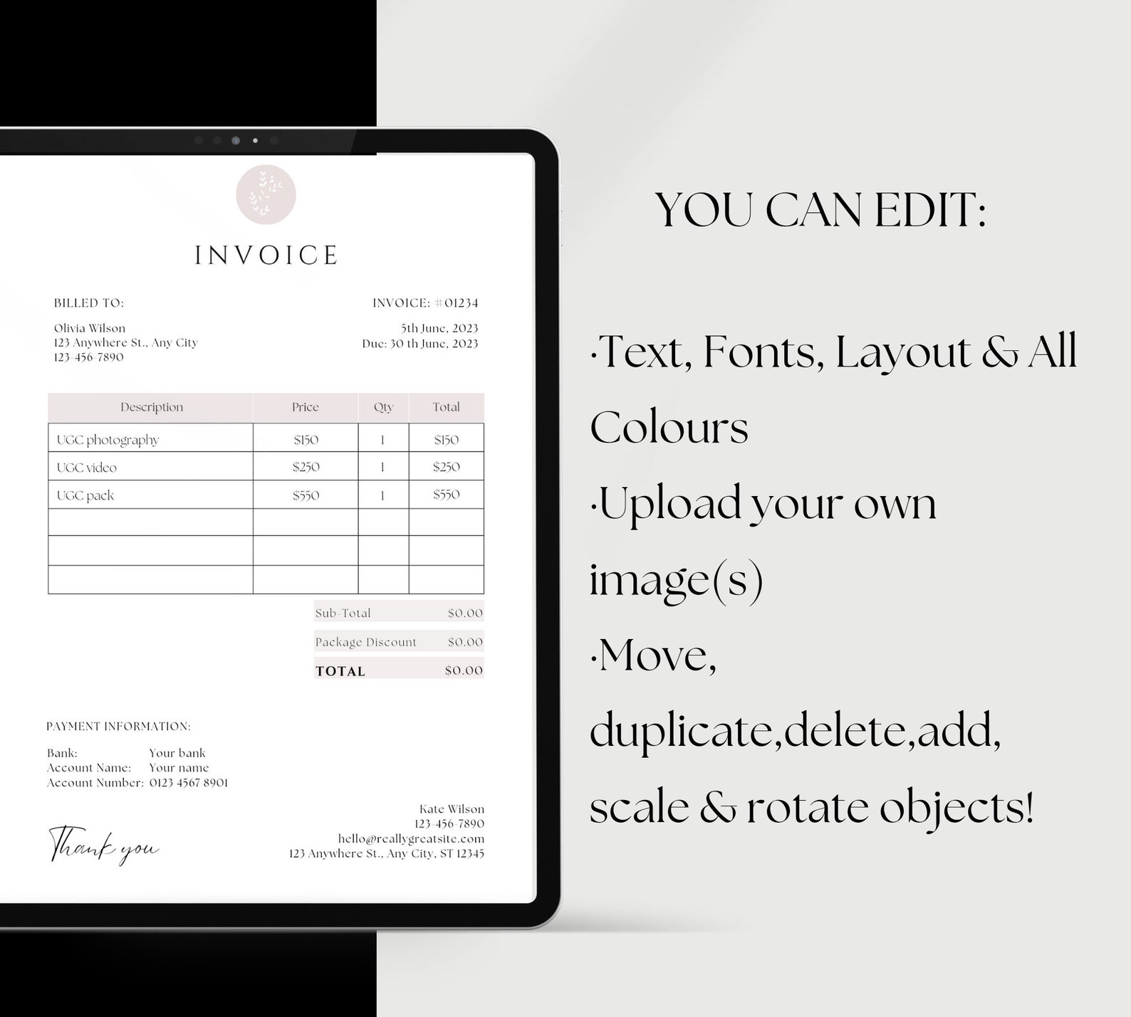UGC Creator Invoice Template Canva | Invoice Template Editable ...