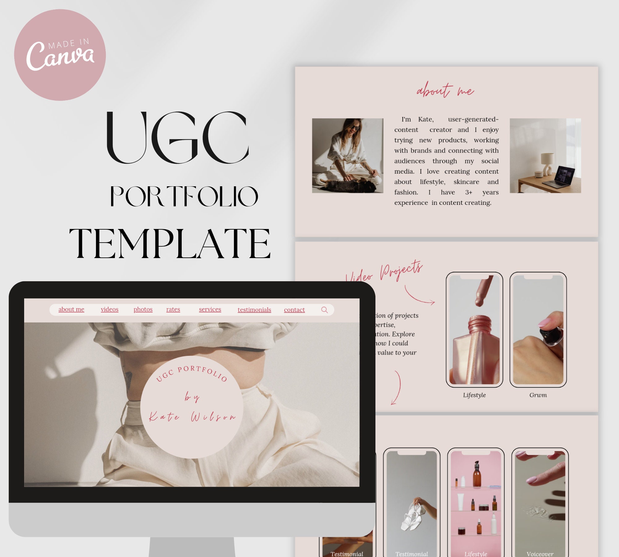 Pink UGC Portfolio Website Template | Editable Canva Design (PDF) - Etsy