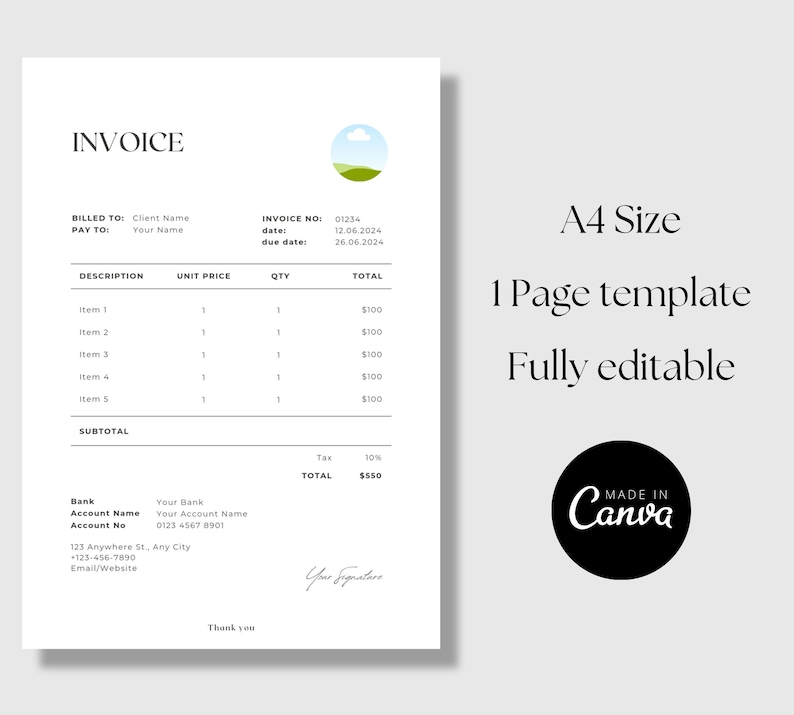 Invoice Template Canva | Business Invoice Template | Simple Invoice ...