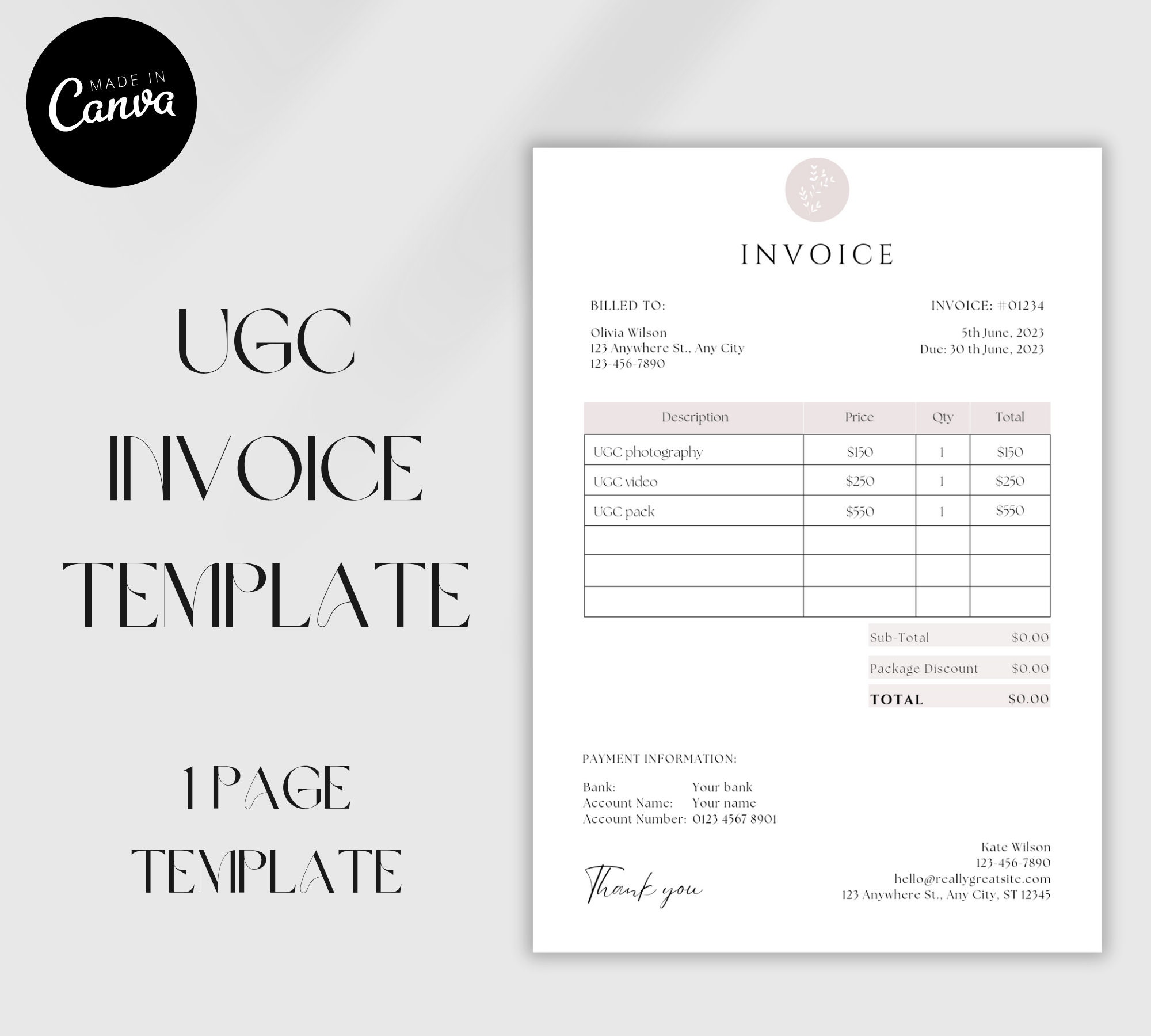 UGC Creator Invoice Template Canva | Invoice Template Editable ...