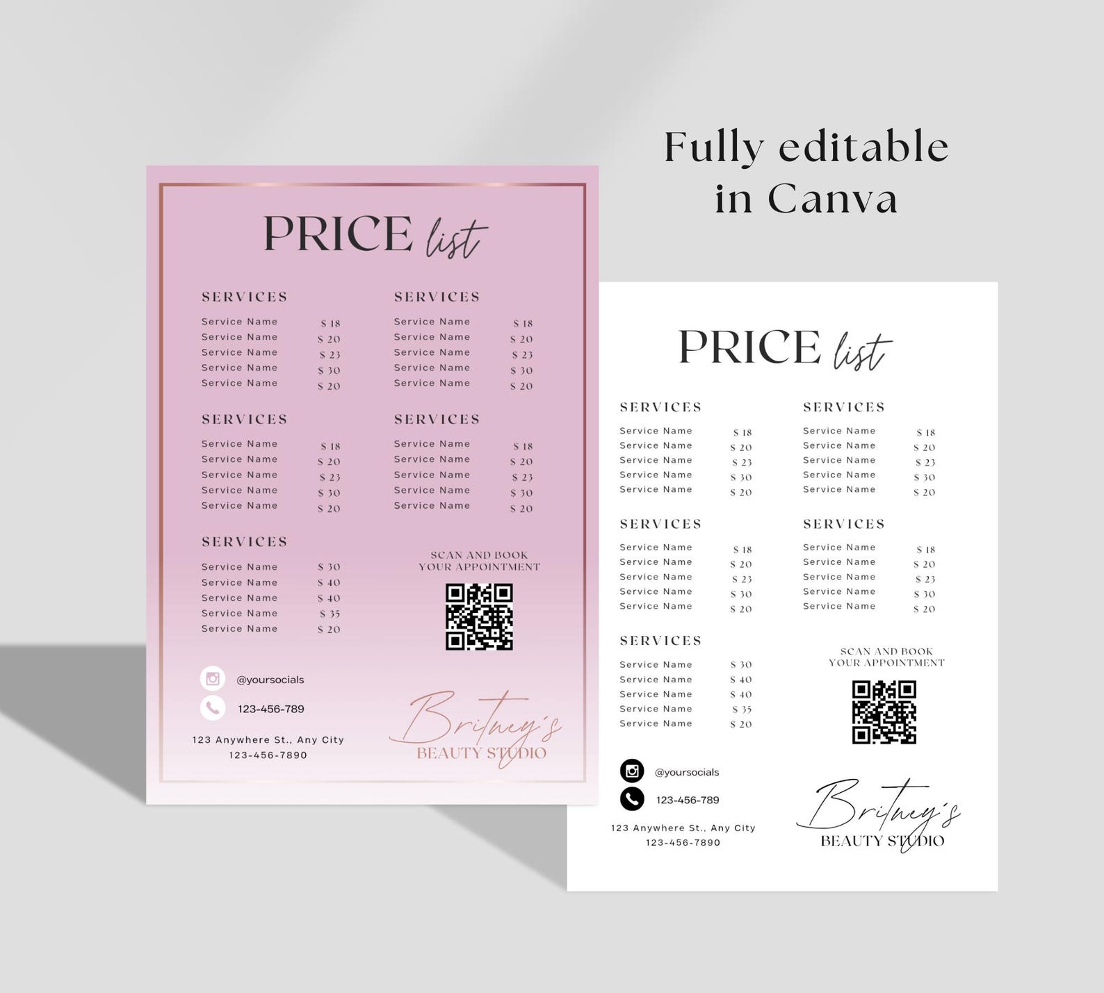 Price List Template | Editable Price List Canva Template | Beauty Salon ...
