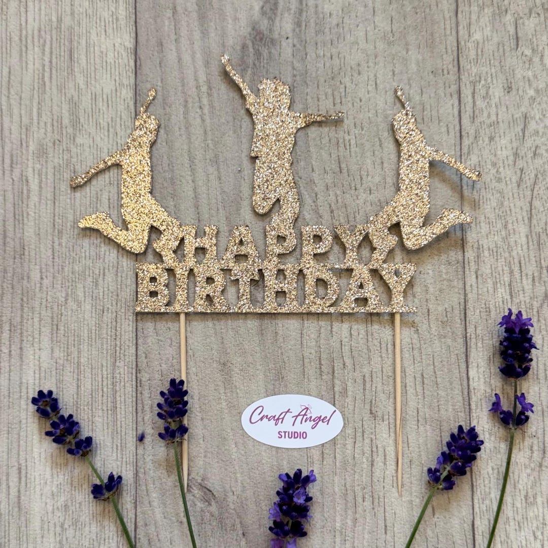 Jumping Happy Birthday Cake Topper, Jumping Topper, Trampoline Cake ...