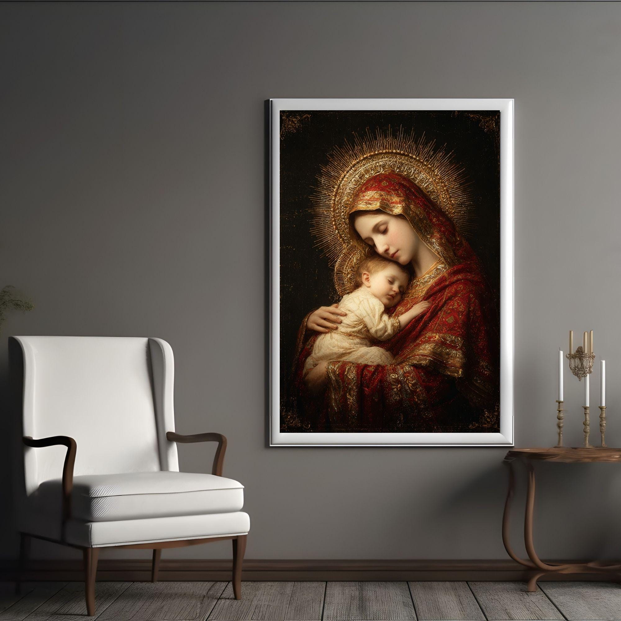 Virgin Mary and Baby Jesus Wall Art,madonna and Child Catholic Painting ...