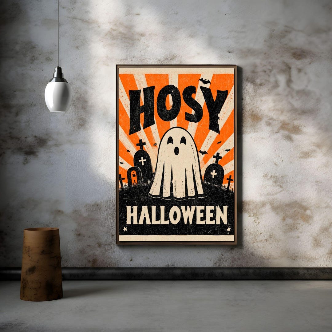 Vintage Ghost Halloween Poster,retro Spooky Graveyard Wall Art,funny ...