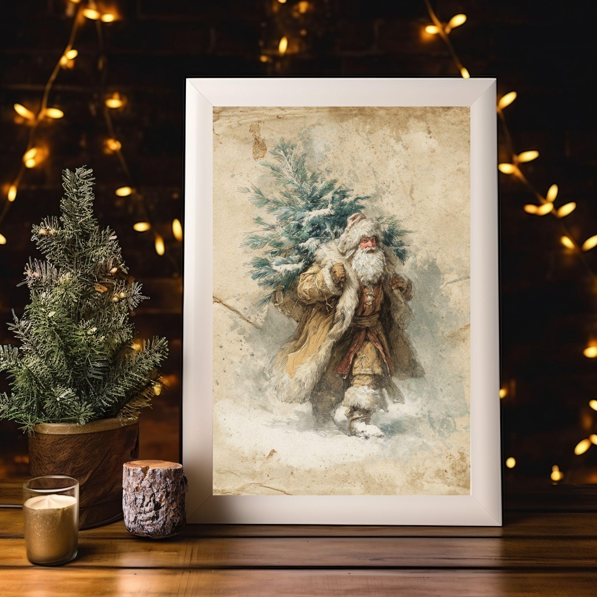 Vintage Father Christmas Poster,antique Santa Claus Print,rustic ...