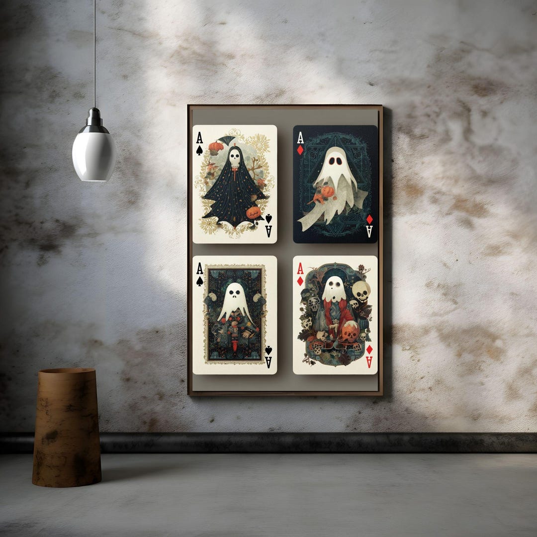 Halloween Ghost Playing Card Poster Spooky Tarot Wall Art Gothic ...