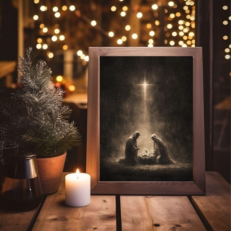 Minimal Nativity Scene Wall Art,holy Family Under Divine Light ...