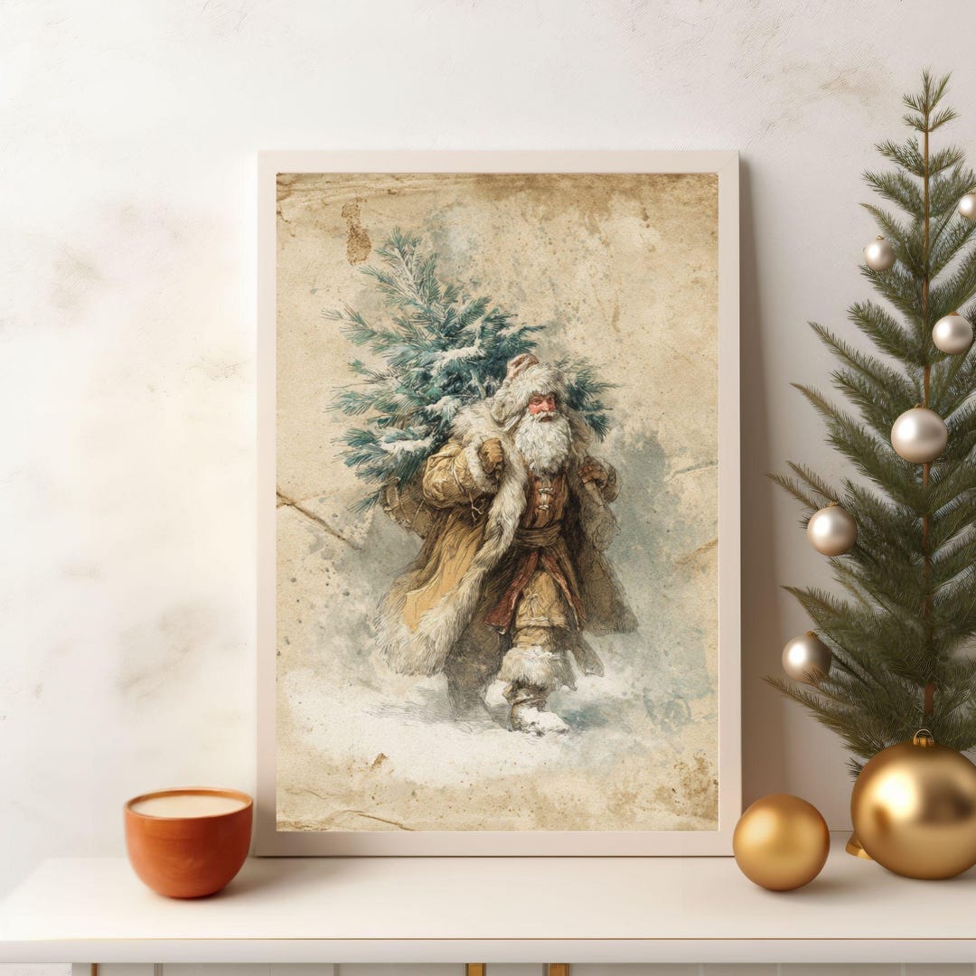 Vintage Father Christmas Poster,antique Santa Claus Print,rustic ...