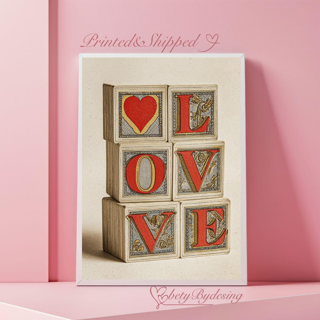 Vintage LOVE Blocks Valentines Day Wall Art,romantic Valentine Poster ...
