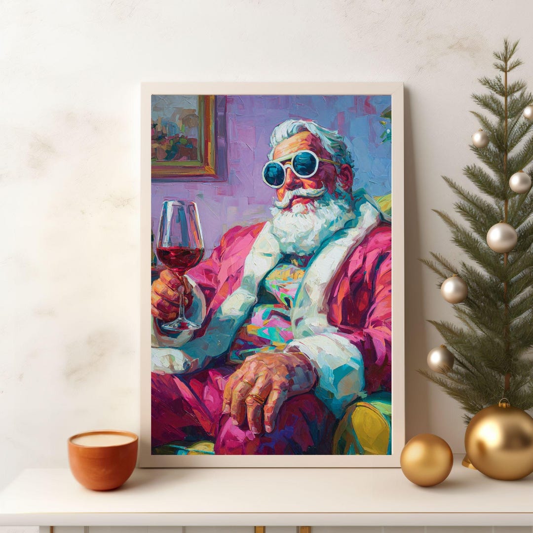 Cool Santa Wall Art,funny Christmas Poster With Sunglasses,vintage ...