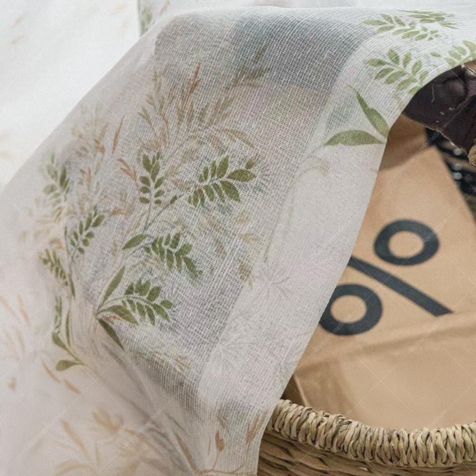 Botanical Sheer Curtain: Linen Texture Voile Panel - Light Filtering ...