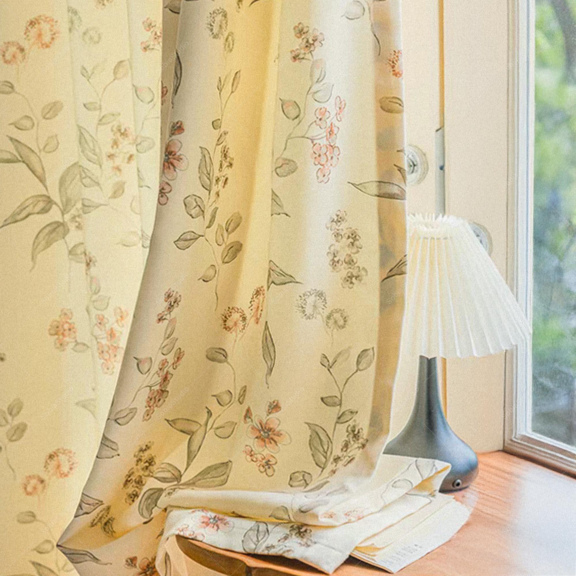 Floral Semi Blackout Curtains: Cottagecore Botanical Drapes - Etsy