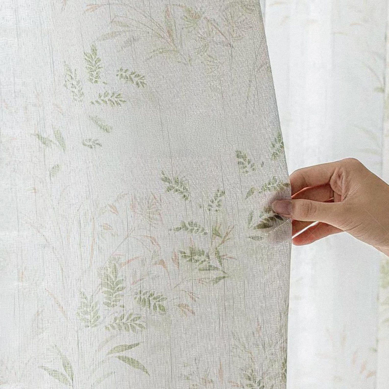 Botanical Sheer Curtain: Linen Texture Voile Panel - Light Filtering ...