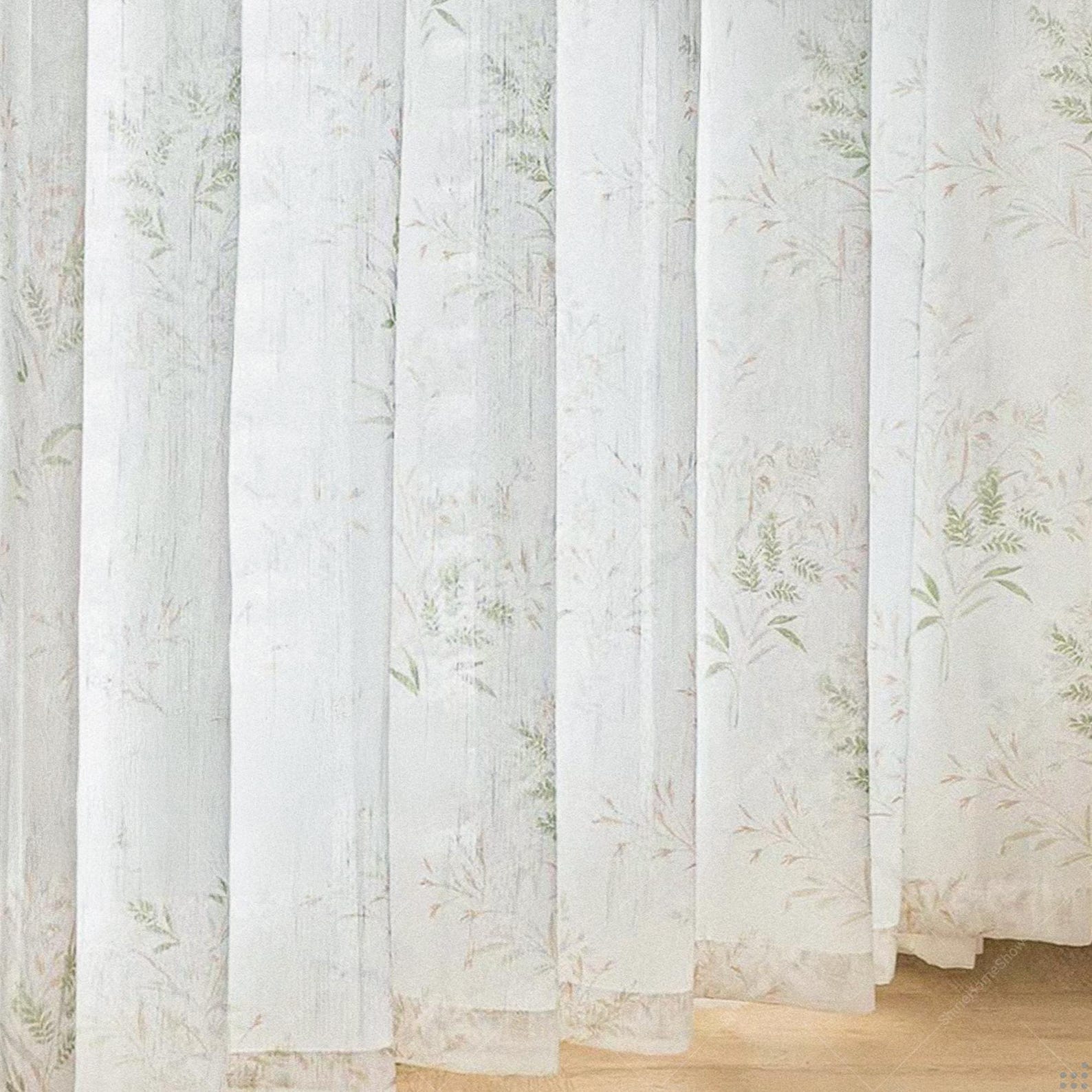 Botanical Sheer Curtain: Linen Texture Voile Panel - Light Filtering ...