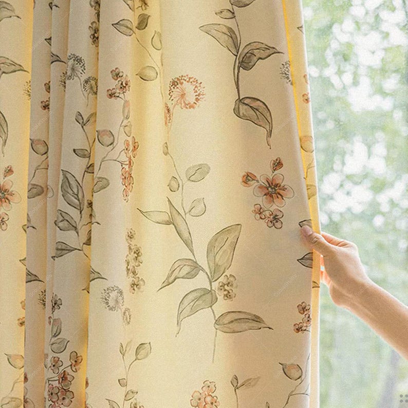 Floral Semi Blackout Curtains: Cottagecore Botanical Drapes - Etsy