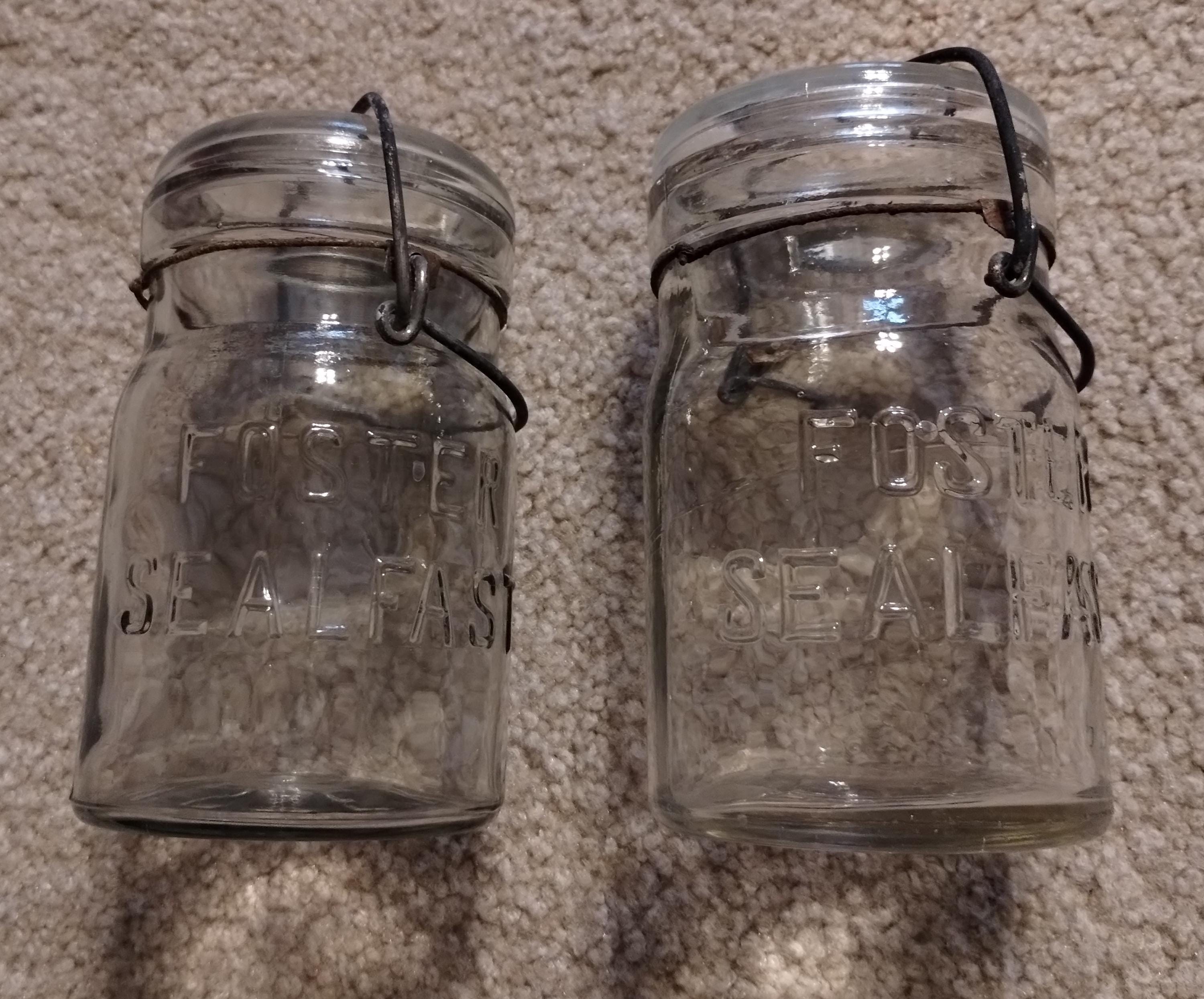 2 Antique Foster Sealfast Pint Canning Jars W/ Wire Bails & Glass Lids ...