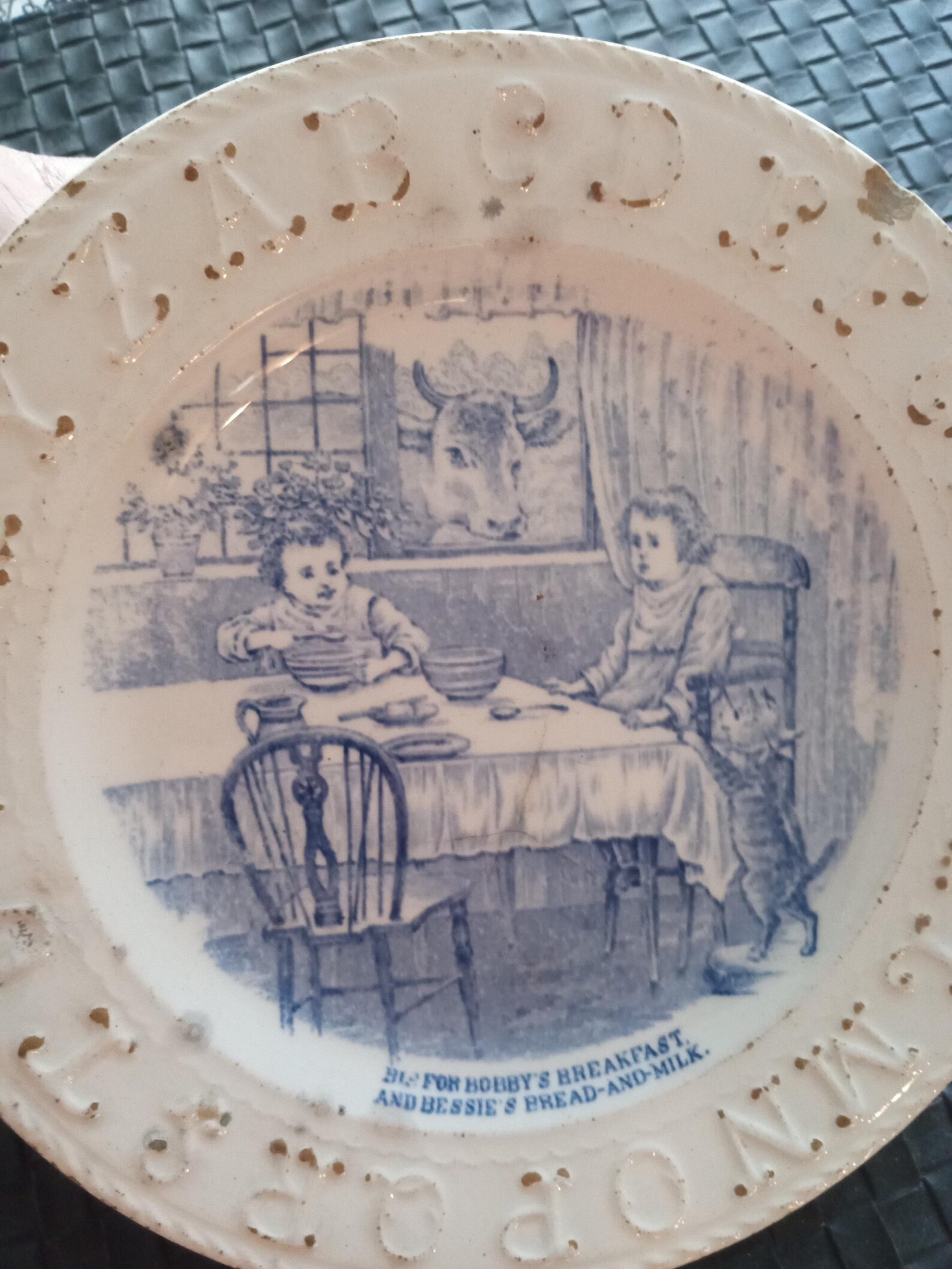 Antique Staffordshire Raised Letters Alphabet Plate. Circa 1850s. White ...