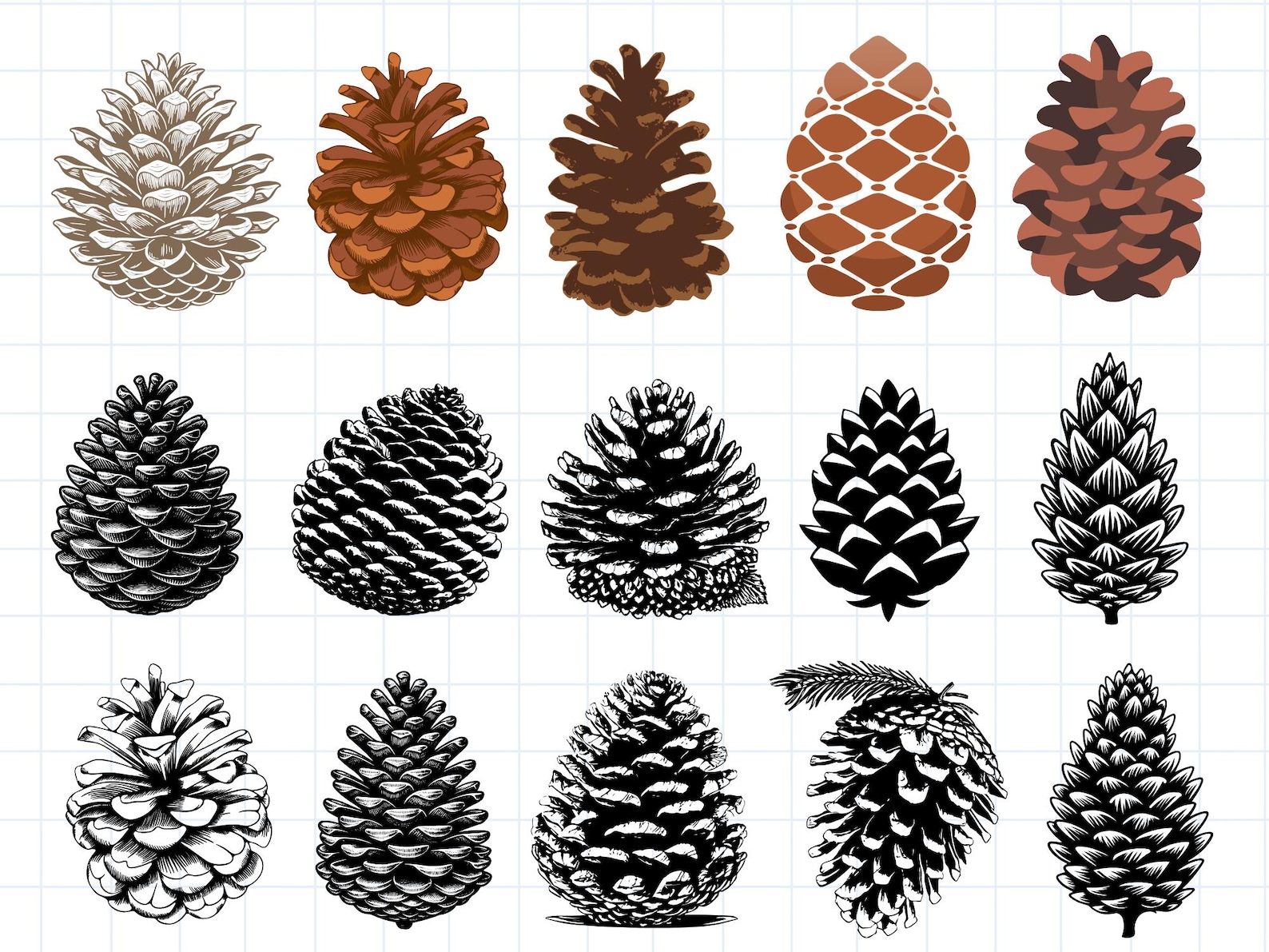 Cone Svg Bundle,pinecone Svg, Pine Tree Clipart , Pine Tree Vector ...