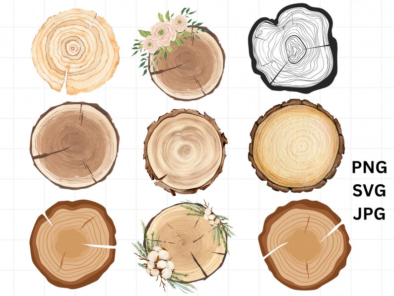 Wood Slice SVG Bundle, Tree Rings Svg,wood Slice Dxf, Wood Slice Png ...