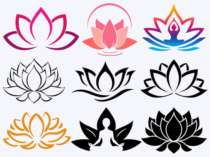 LOTUS SVG Bundle, Lotus Flower CRICUT Namaste Cut Files Yoga Silhouette ...