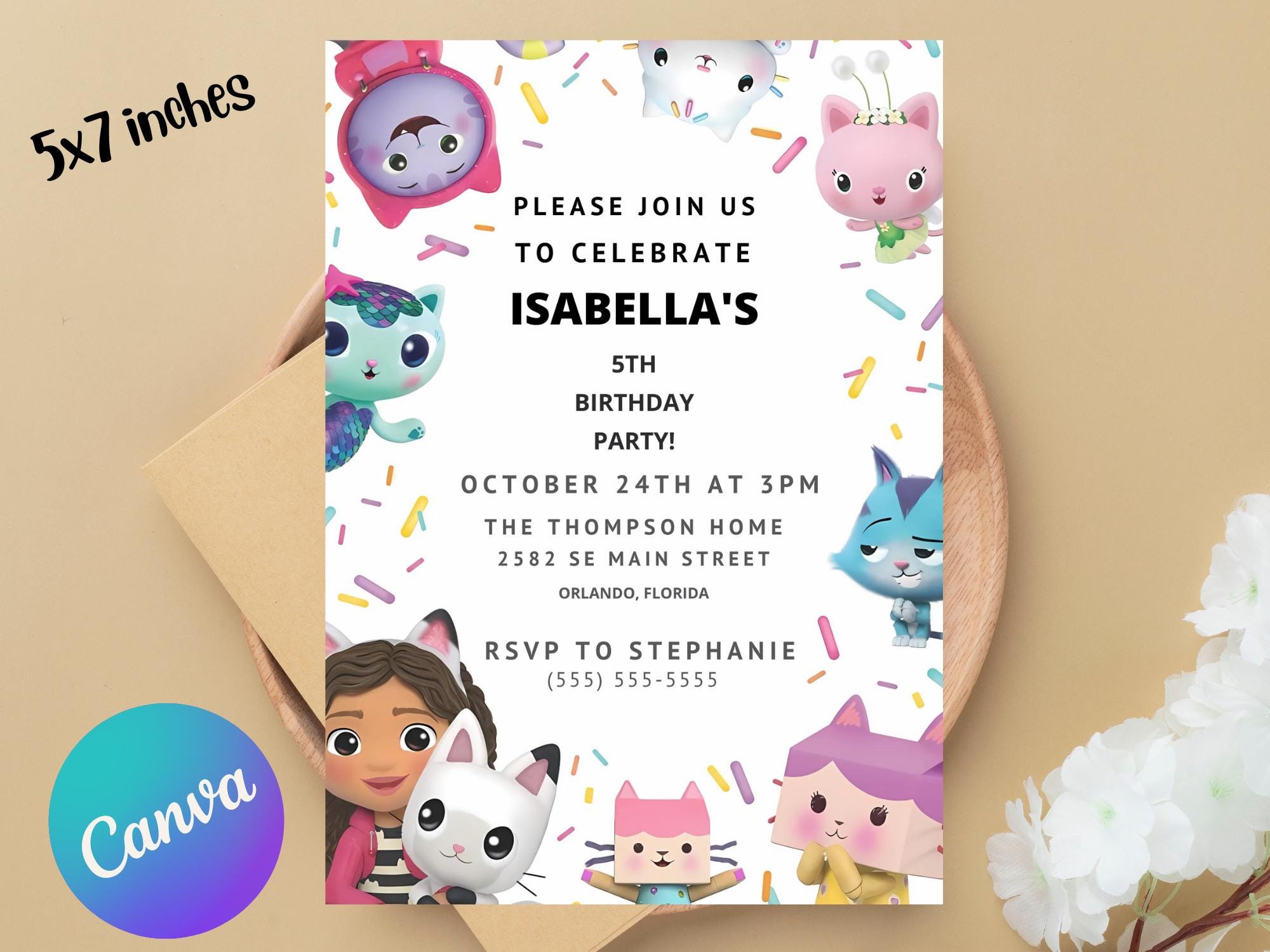 Gabbys Dollhouse Birthday Invitation | Editable Gabby's Kids Birthday ...