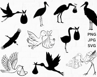 Stork Svg Bundle, Stork Clipart, Stork Cut File, Bird Svg, Bird Clipart ...