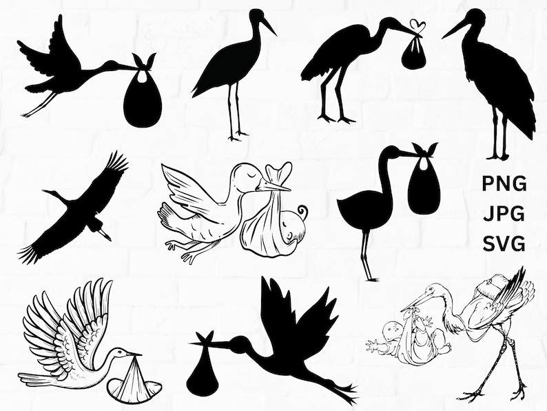Stork Svg Bundle, Stork Clipart, Stork Cut File, Bird Svg, Bird Clipart ...