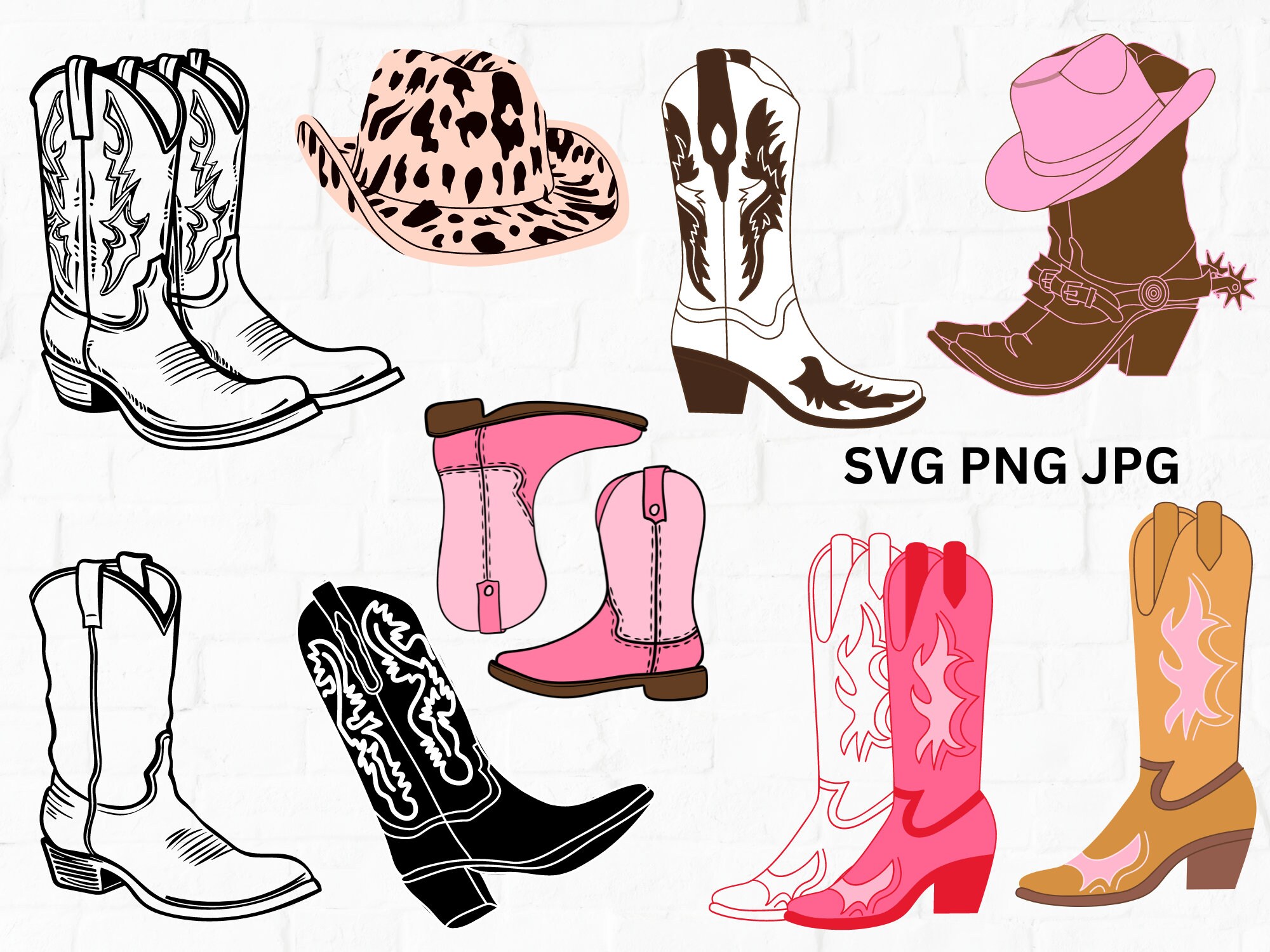 Cowboy Boots SVG Bundle, Western Boot SVG, Cowboy Hat Png, Cowgirl ...