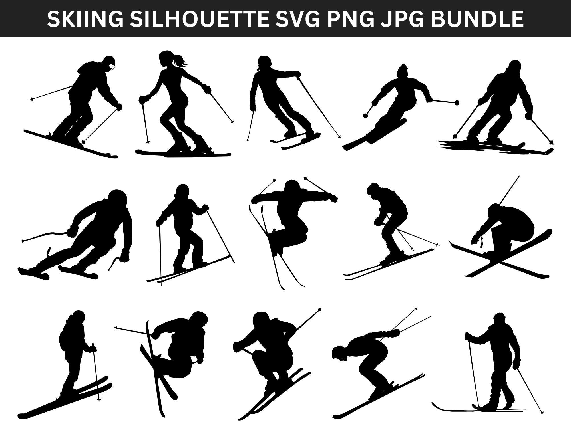 Skiing Silhouettes, Skier Silhouettes, Skiing SVG Bundle, Skier SVG ...