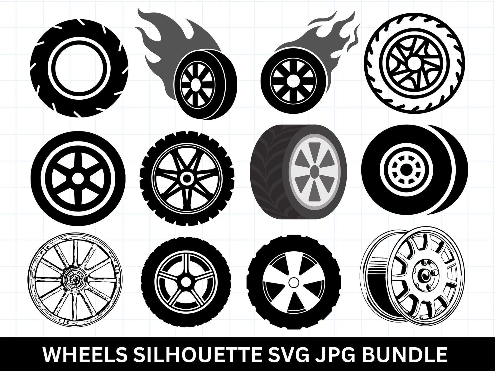 Tires SVG Bundle, Car Tires Svg File for Cricut, Wheels Design Elements ...