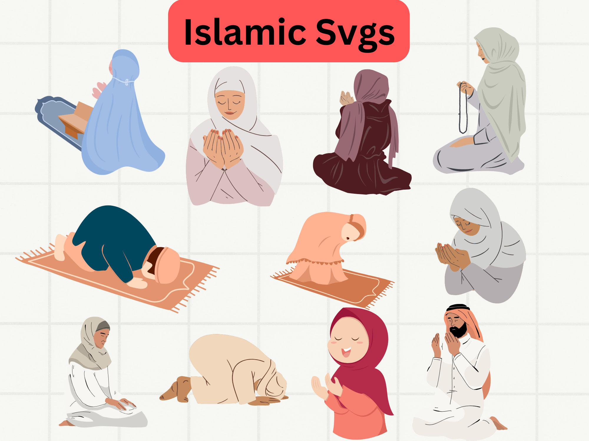 Women Prayer Clipart , Islamic Portrait , Islamic Prayer Sticker ...