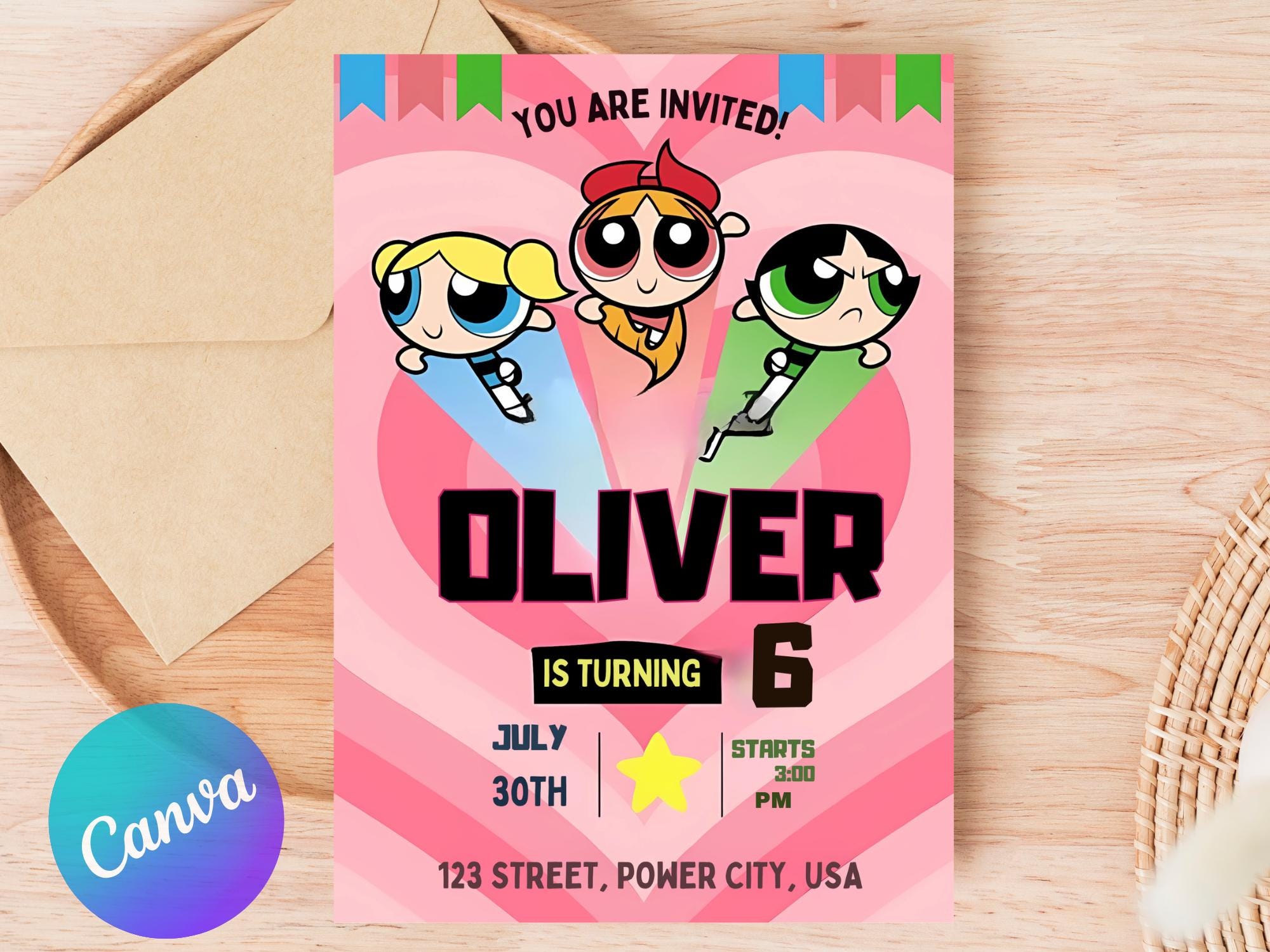 Powerpuff Girls Birthday Invitation Editable Template, Canva Birthday ...