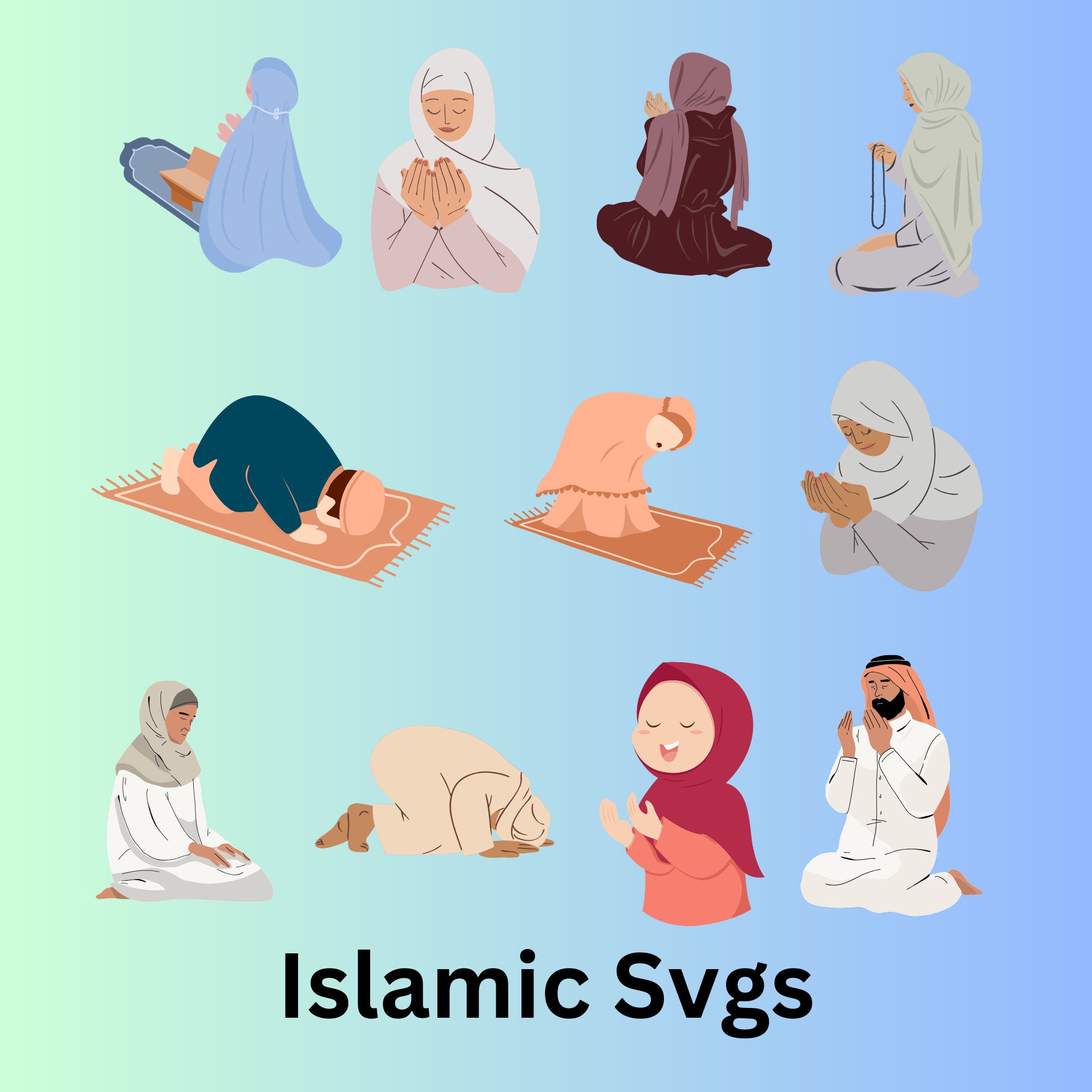 Women Prayer Clipart , Islamic Portrait , Islamic Prayer Sticker ...