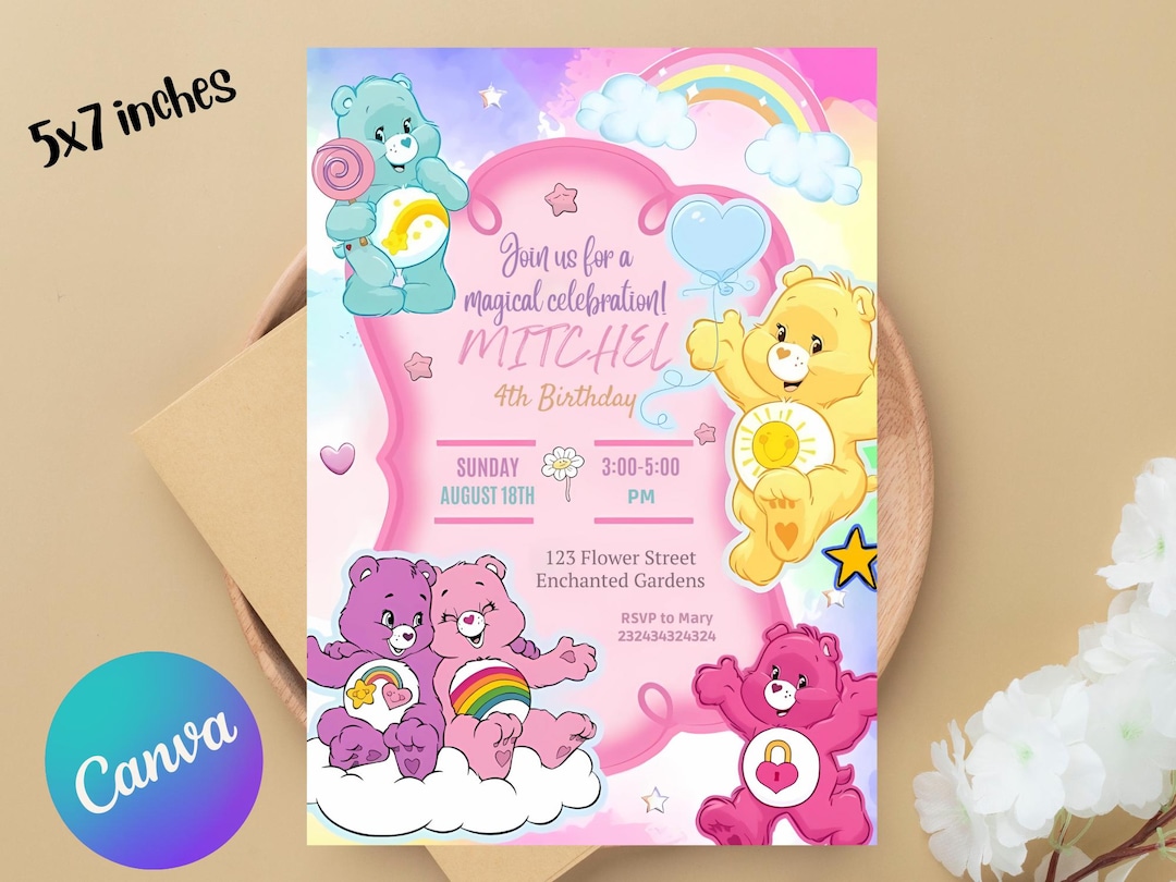 Care Bears Birthday Invitation, Printable Editable Birthday Party ...