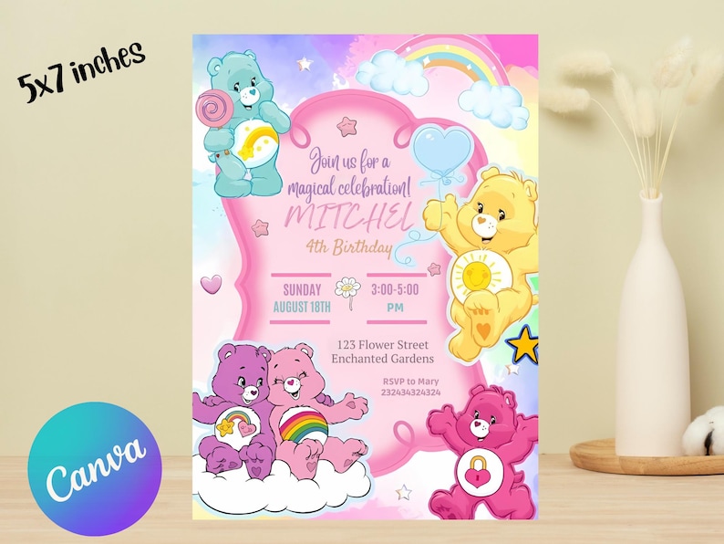 Care Bears Birthday Invitation, Printable Editable Birthday Party ...
