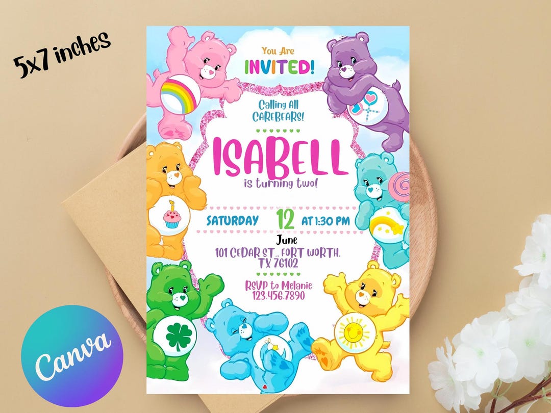 Care Bears Birthday Invitation, Printable Editable Birthday Party ...