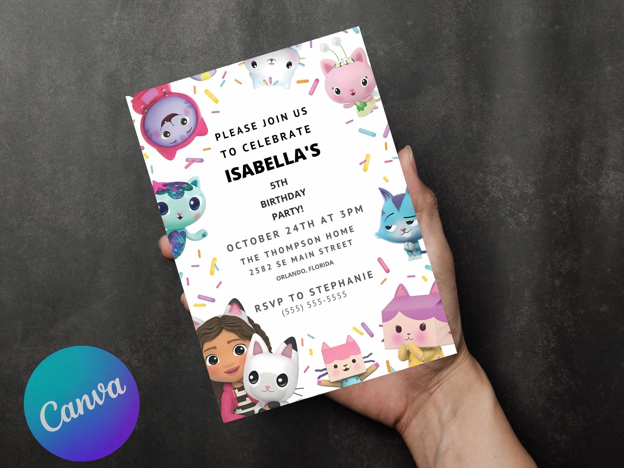 Gabbys Dollhouse Birthday Invitation | Editable Gabby's Kids Birthday ...