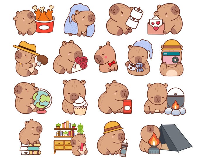 Lindo capibara PNG Divertido paquete de imágenes prediseñadas de ...