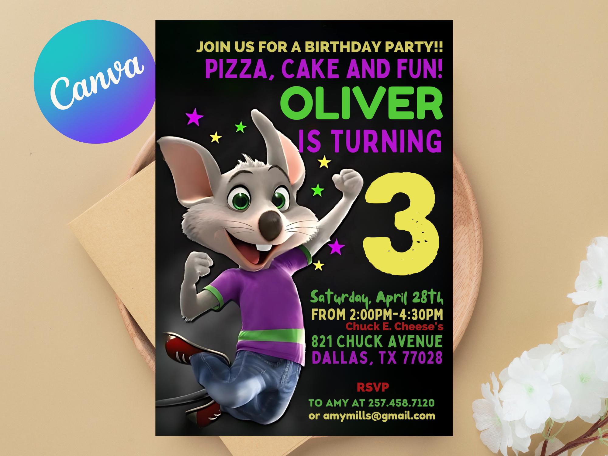 Editable Chuck E Cheese Birthday Invitation Template | Chuck Evite ...