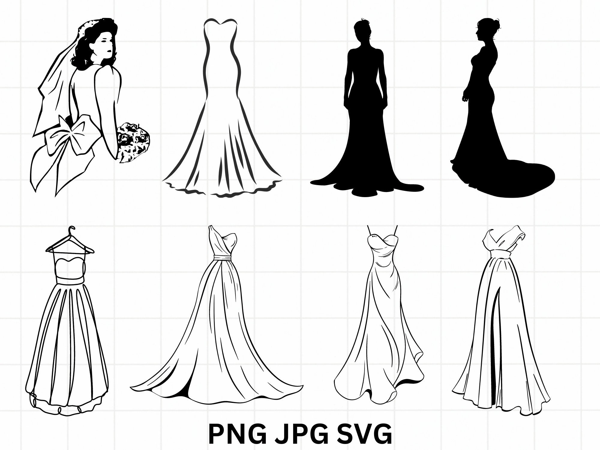Bridal Dress Svg,bride Svg, Dress Svg, Wedding Svg, Wedding Clipart ...