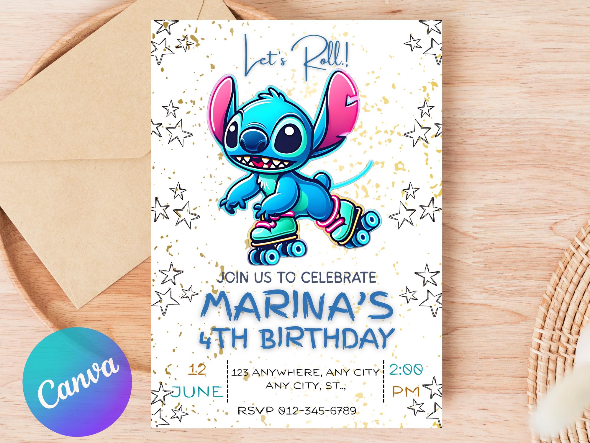 Stitch Roller Skating Birthday Party Invitation | Stitch Lilo Pastel ...
