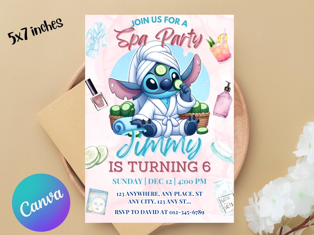 Stitch Spa Sleepover Birthday Invitation | Stitch Pijama Slumber Party ...